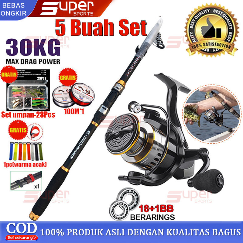 Jual 【5 Buah Set】Set Pancing Lengkap Murah Pancing 1 Set Lengkap Kuat COD Set Alat Pancing Murah ...