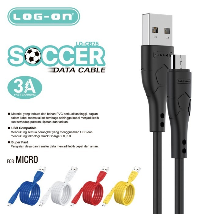 Jual LOGON KABEL DATA LOG ON SOCCER MICRO USB - TYPE-C - LIGHTNING LO ...