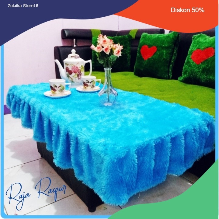 Jual Taplak meja ruang tamu rumbai bulu rasfur ukuran 100x50cm | Shopee ...