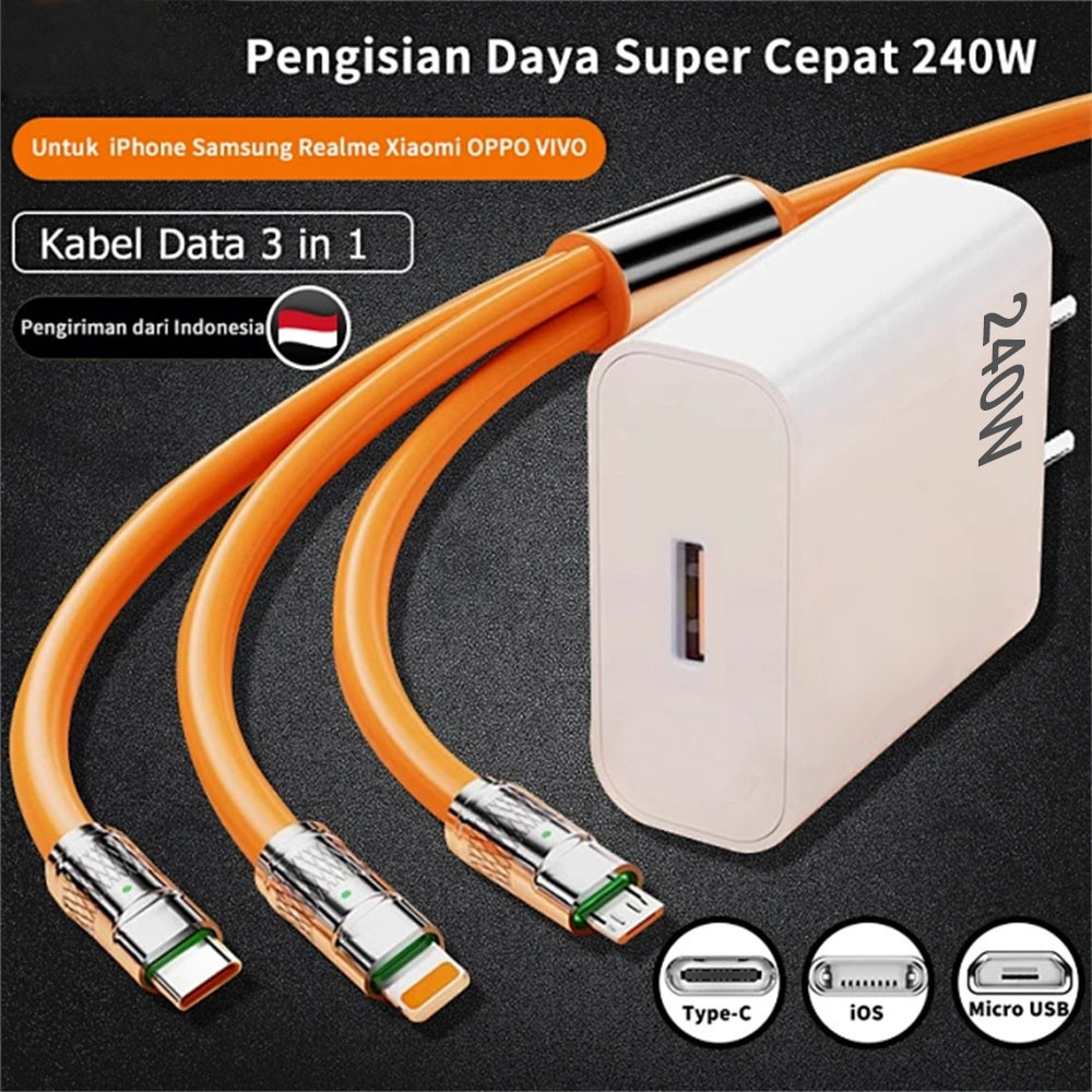 Jual Data 3 in 1 Charging data cable 240W Ports adapter 120W Type-C ...