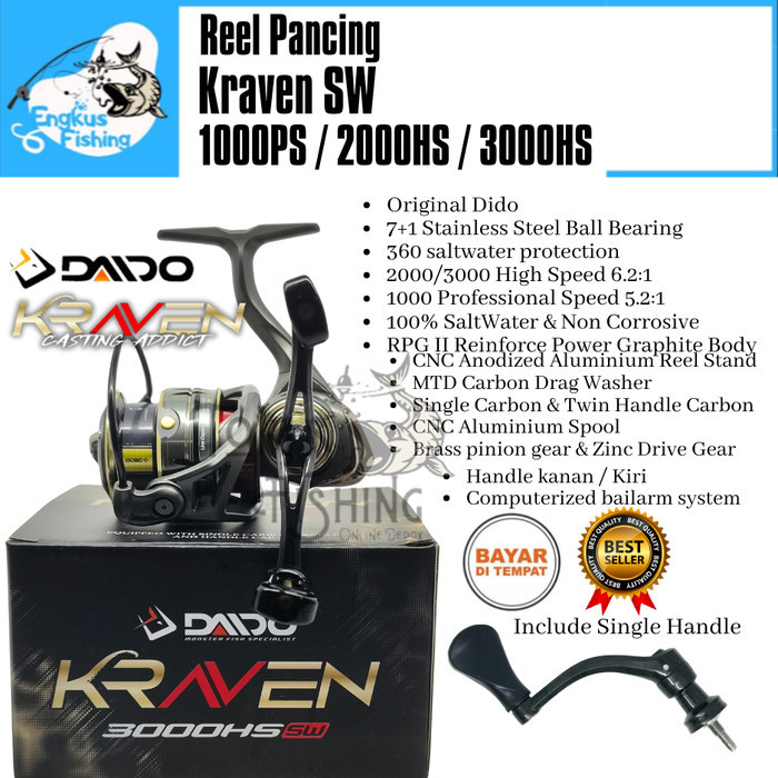 Jual Reel Pancing Daido KRAVEN SW 3000 HS 6.2:1 (7+1 Bearing) High ...