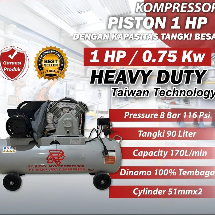 Jual KOMPRESSOR ANGIN PISTON Heavy Duty 1 HP 0.75KW Tangki Besar - Set ...