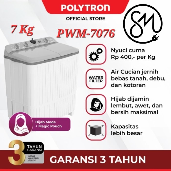 Jual Mesin cuci Polytron 7 Kg PWM 7076 Primadona Giant PWM7076 2 tabung ...