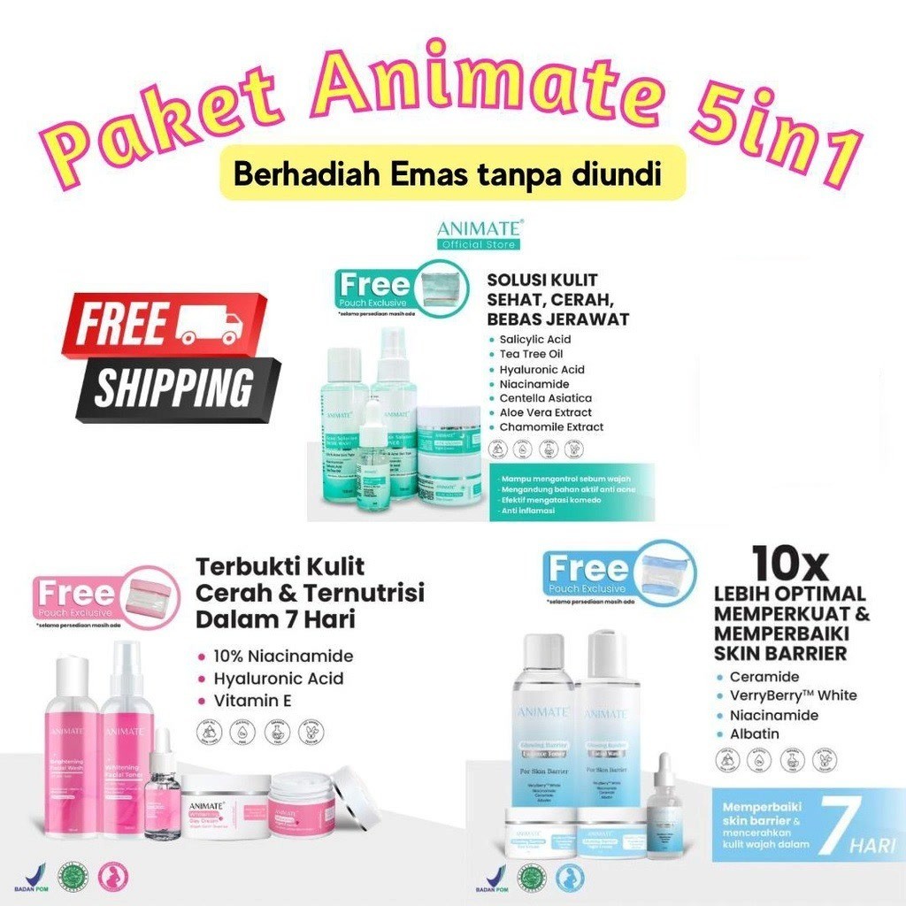 Jual Najmia Animate Instant Whitening Glowing Barrier Acne Series 5in1 ...