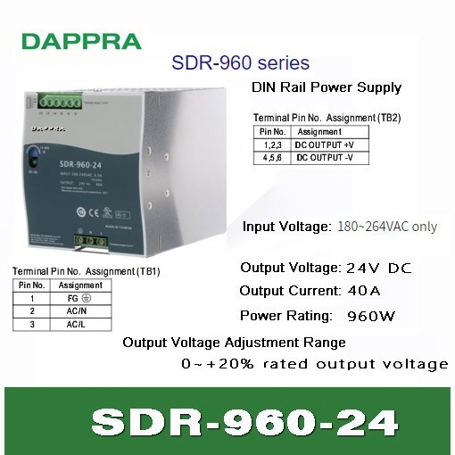Jual NN99 SDR-960-24 24VDC 40A AC-DC Industrial DIN rail power supply ...