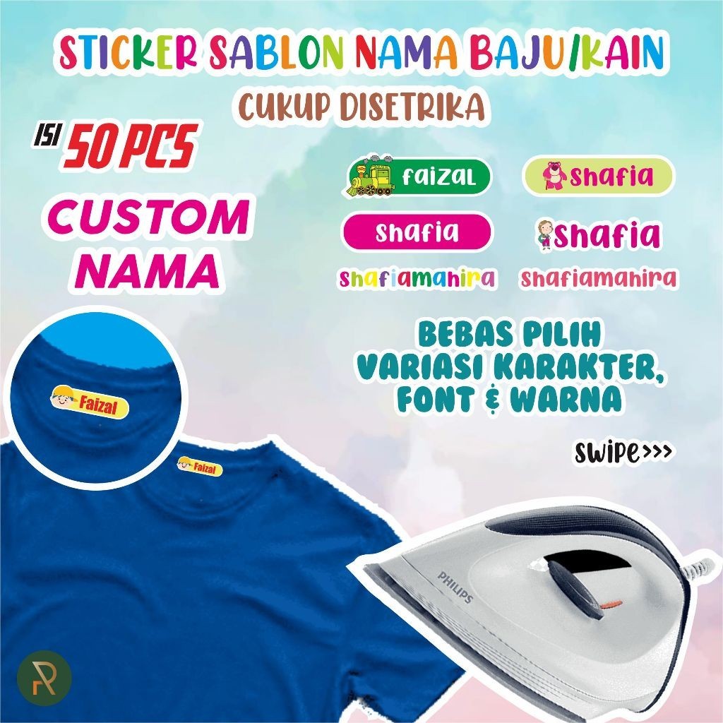 Jual Isi 50 pcs Label sticker sablon custom nama baju/kain | Shopee ...
