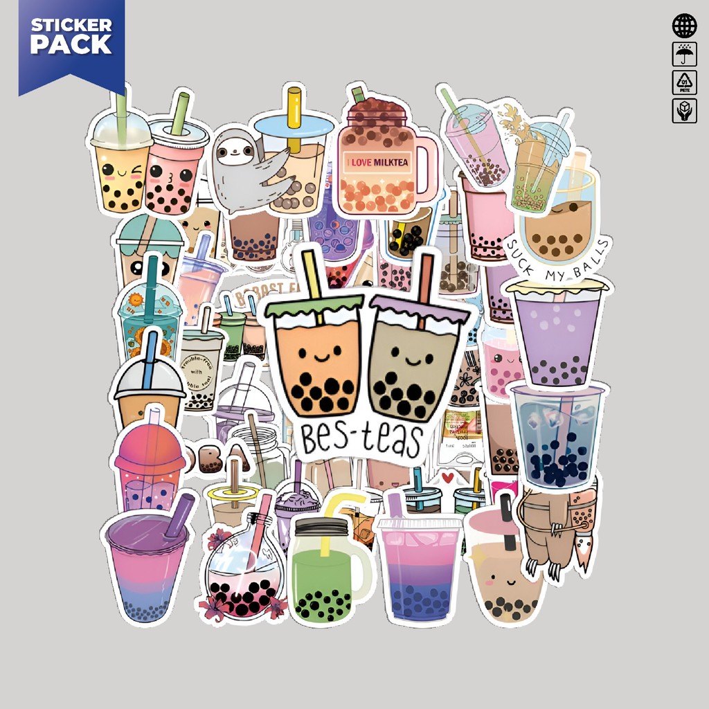Jual [100PCS]Stiker Pack Stiker Minuman Boba Lucu Aesthetic Vinyl Anti ...