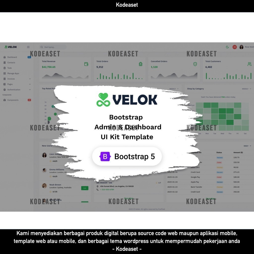 Jual WEB TEMPLATE VELOK - BOOTSTRAP ADMIN DASHBOARD UI KIT TEMPLATE ...
