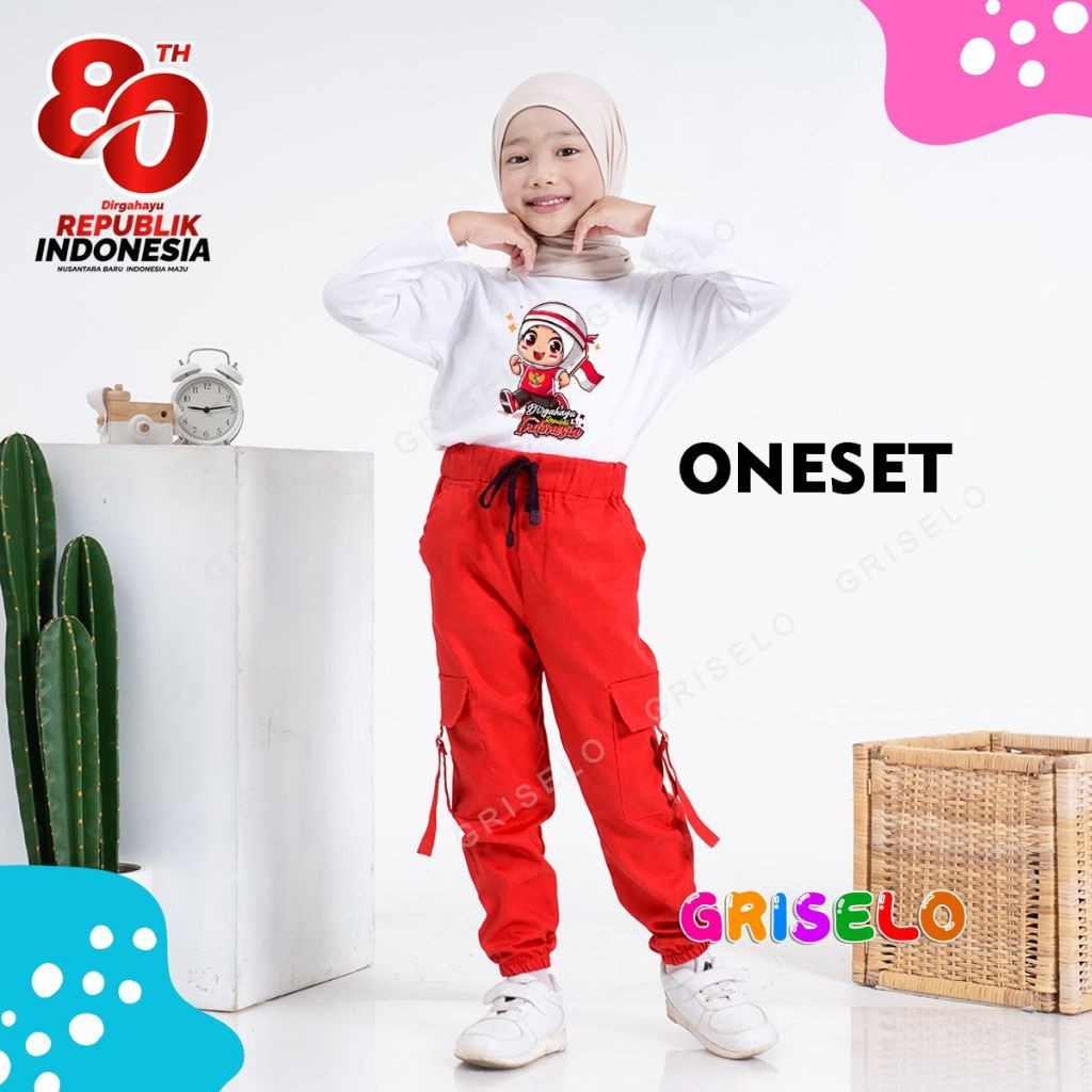 Jual PROMO Setelan Merah Putih Agustusan Anak Perempuan 1-13 Tahun Jogger Cargo Lengan Panjang ...