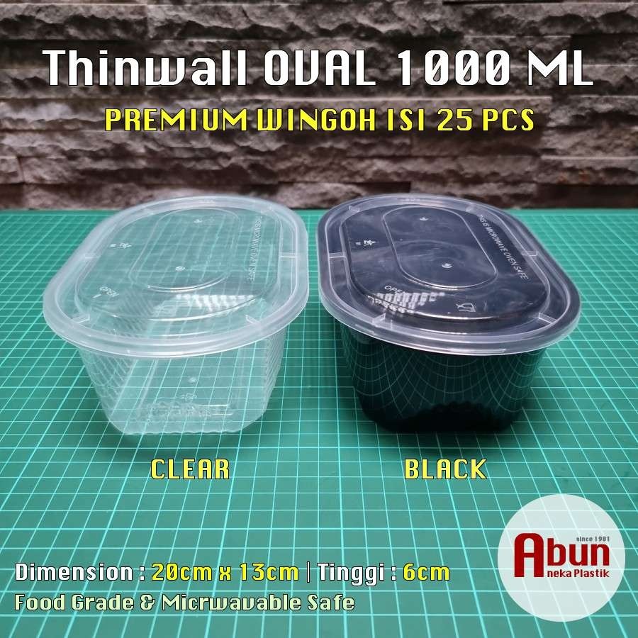 Jual Thinwall Oval 1000ML (Wingoh) Black/Clear isi 25 Pcs | Shopee ...
