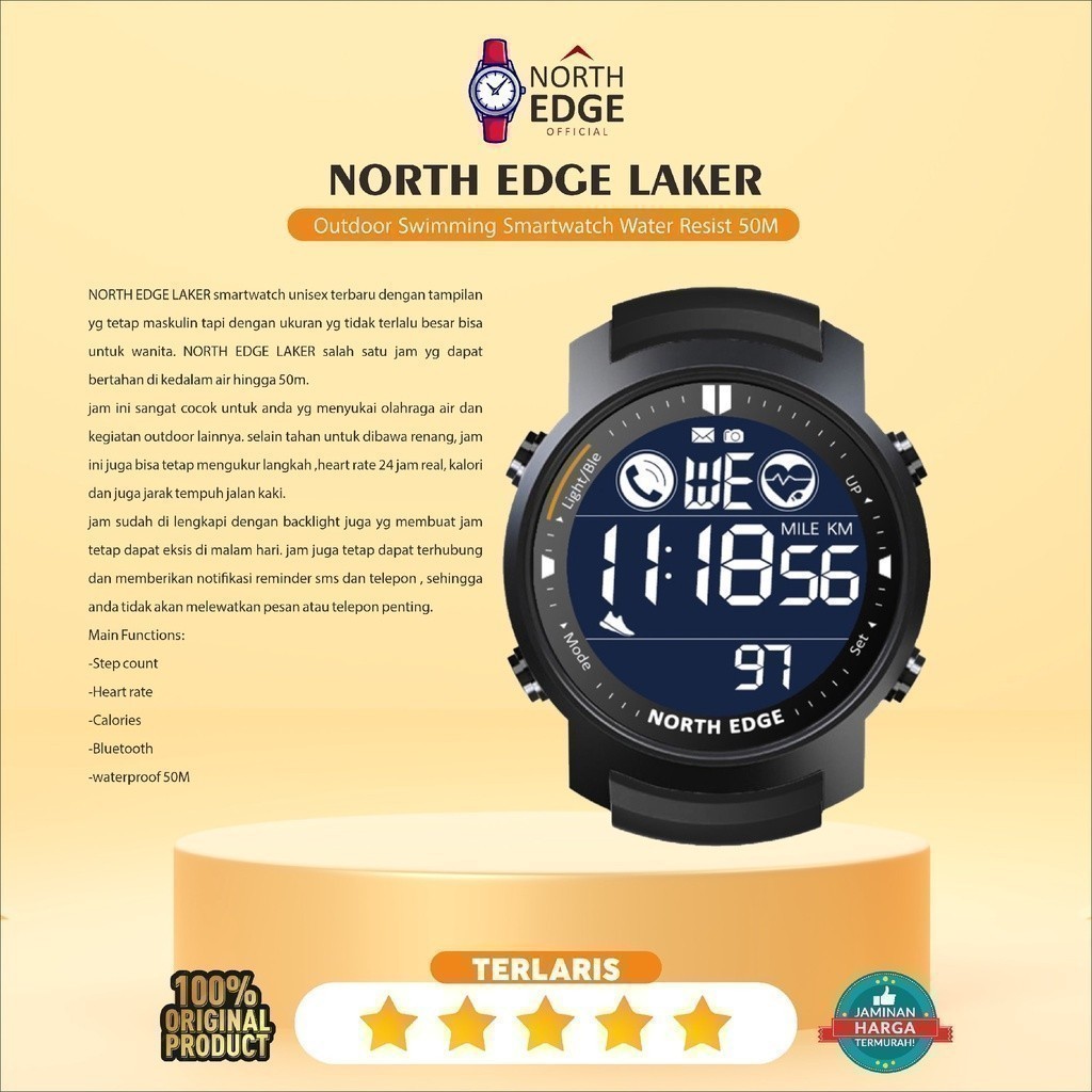 Jual NORTH EDGE LAKER Outdoor Swimming Smartwatch Water Resist 50M ...