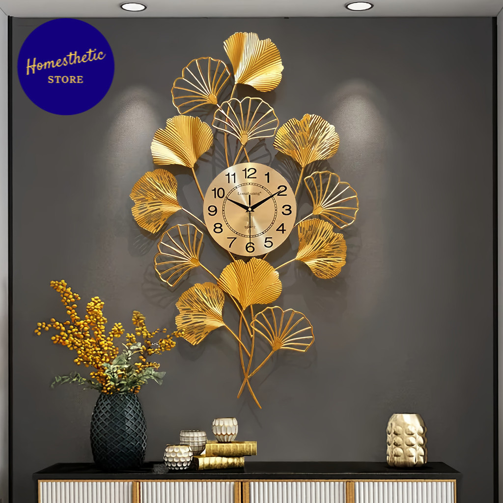 Jual Jam Dinding 3D Daun Gold Mewah ELegan Quartz Luxury European Style ...