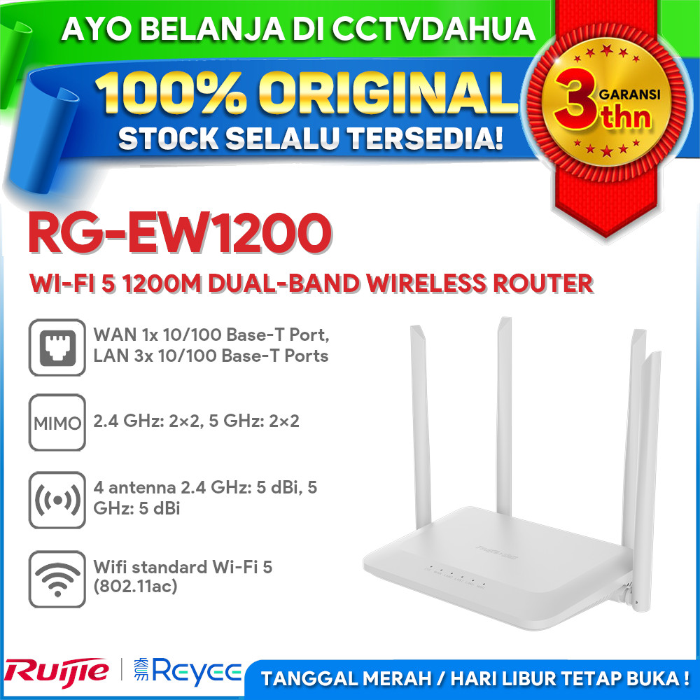 Jual RUIJIE REYEE RG-EW1200 WI-FI 5 1200M DUAL-BAND WIRELESS ROUTER ...