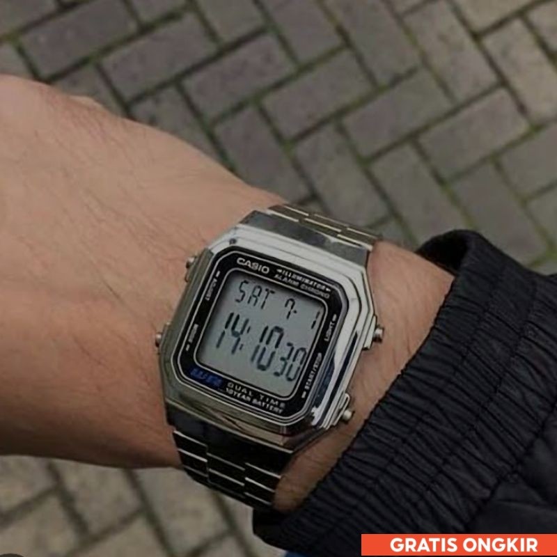 Jual JAM TANGAN PRIA WANITA CASIO A178WA-1ADF DIGITAL RANTAI SILVER | Shopee Indonesia