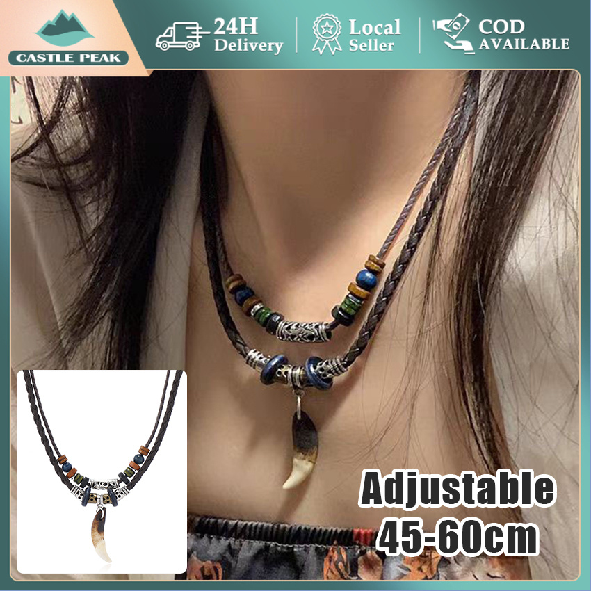 Jual Kalung Tali Liontin Taring Putih Etnik Melamin /Necklace Rope ...