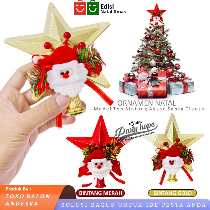 Jual top bintang pohon natal santa / dekorasi bintang pohon natal ...