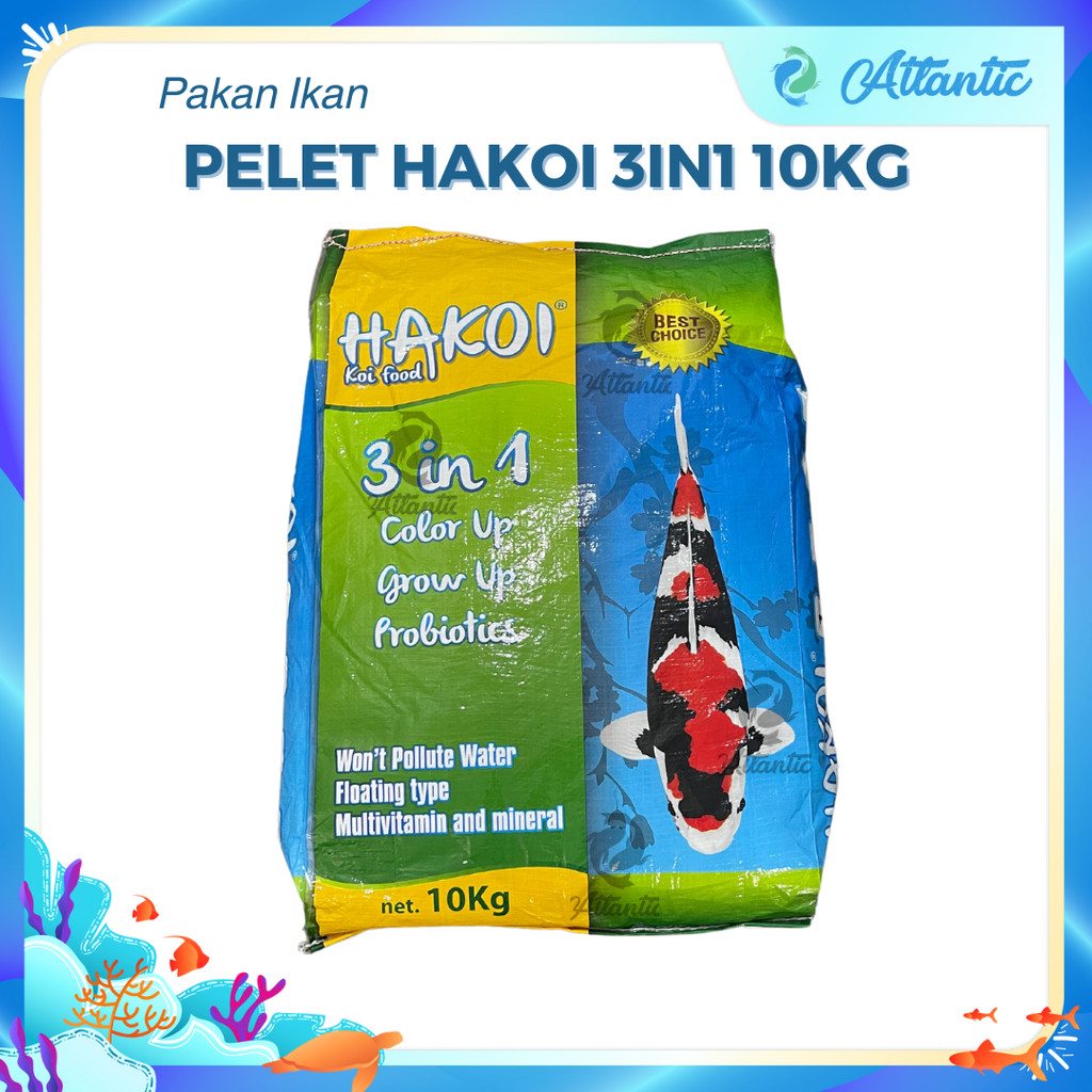 Jual HAKOI 3IN1 PAKAN KOI PERTUMBUHAN WARNA IKAN TYPE FLOATING 10KG ...