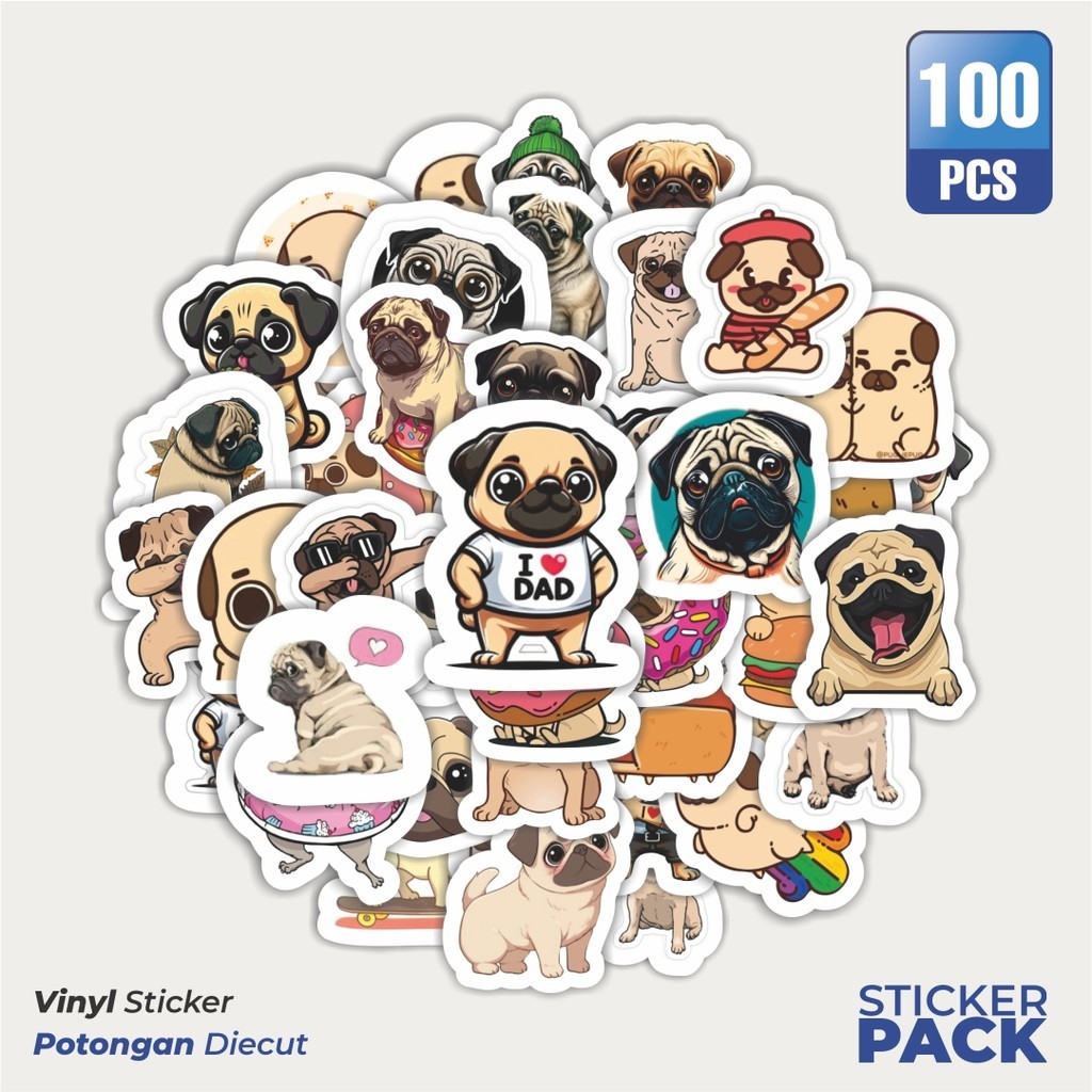 Jual Stiker Vinyl Stiker Hewan Pug Dog [Anjing Pug] Waterproof ...