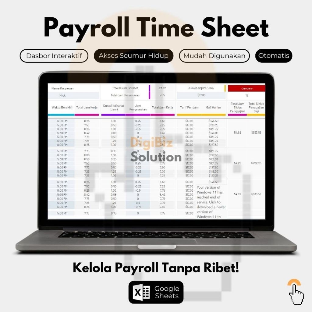 Jual [T036] Payroll Time Sheet Dashboard Google Sheet Spreadsheet ...