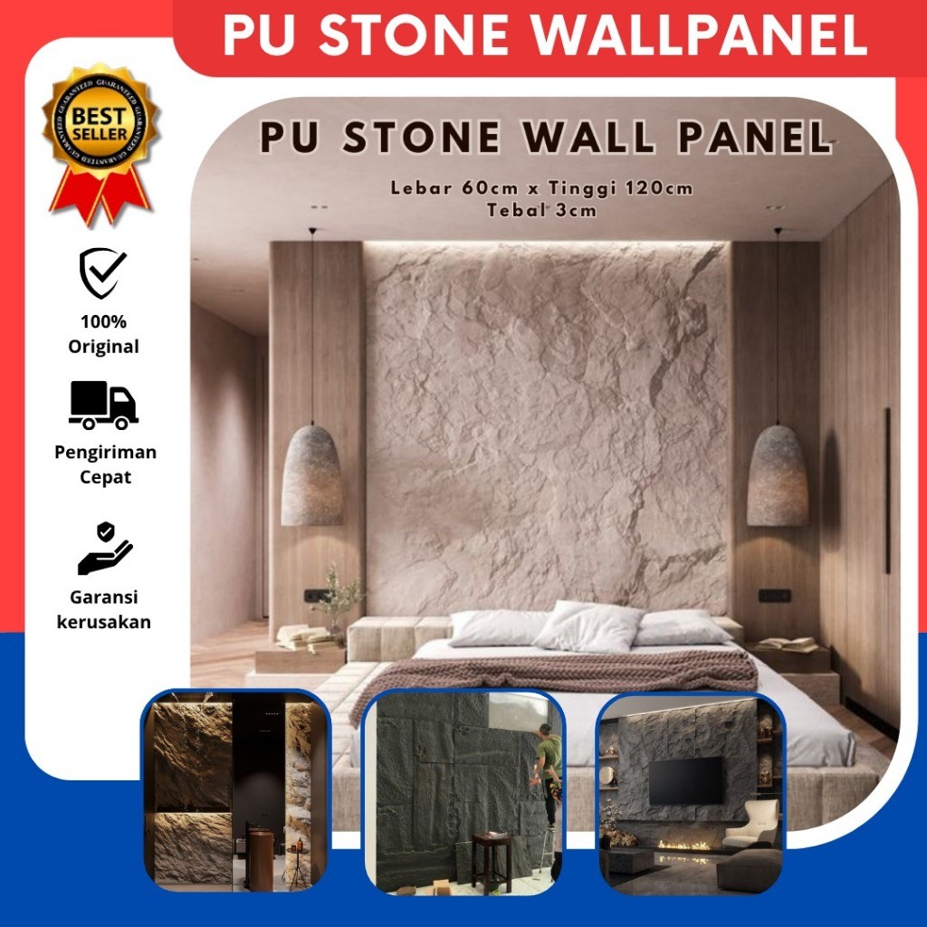 Jual PU Stone Panel Batu Alam 3D Dinding Estetik 60x120cm Desain ...