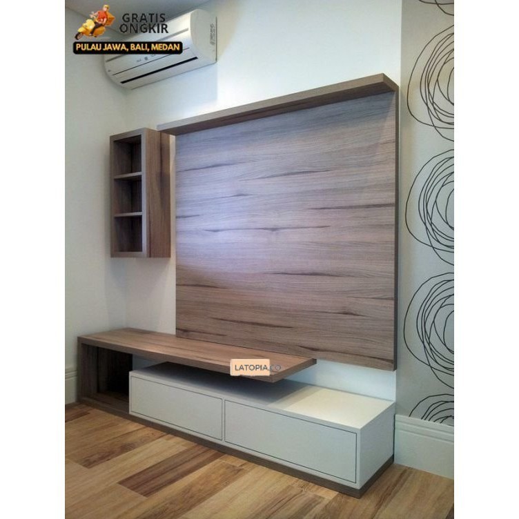 Jual Meja TV Ruang Rias Tamu TV Stand Full Backdrop Multimedia Panjang ...