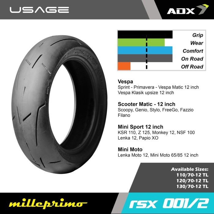 Jual Ban Motor ADX Millerprimo RSX 001 RSX001 110/70 120/70 Ring 12 ...