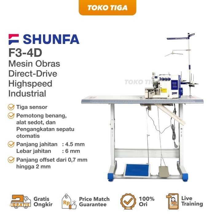 Jual Mesin Obras Direct Drive SHUNFA F3-4D / F34D Mesin Jahit Obras Industrial Garmen Konveksi ...
