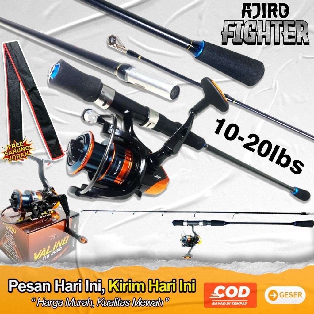 Jual Sepaket Lengkap Joran Laut Fighter 10-20Lbs dan Reel Shikari Valino Power Handle 9+1 Ball ...