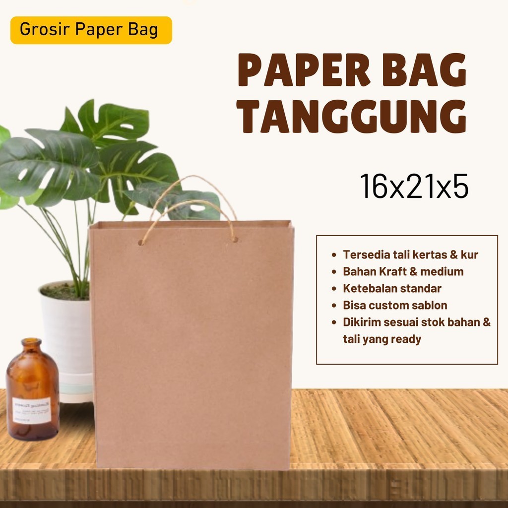 Jual PAPER BAG POLOS TANGGUNG- PAPERBAG POLOS 16cm X 21cm X 5cm - TAS ...