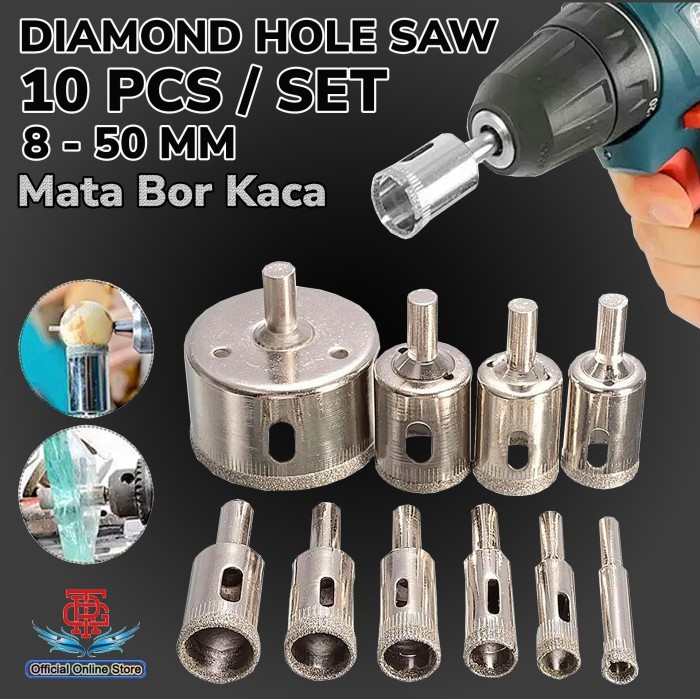 Jual SET 10 PCS Mata Bor Kaca Intan Diamond Hole Saw Cutter Pelubang ...