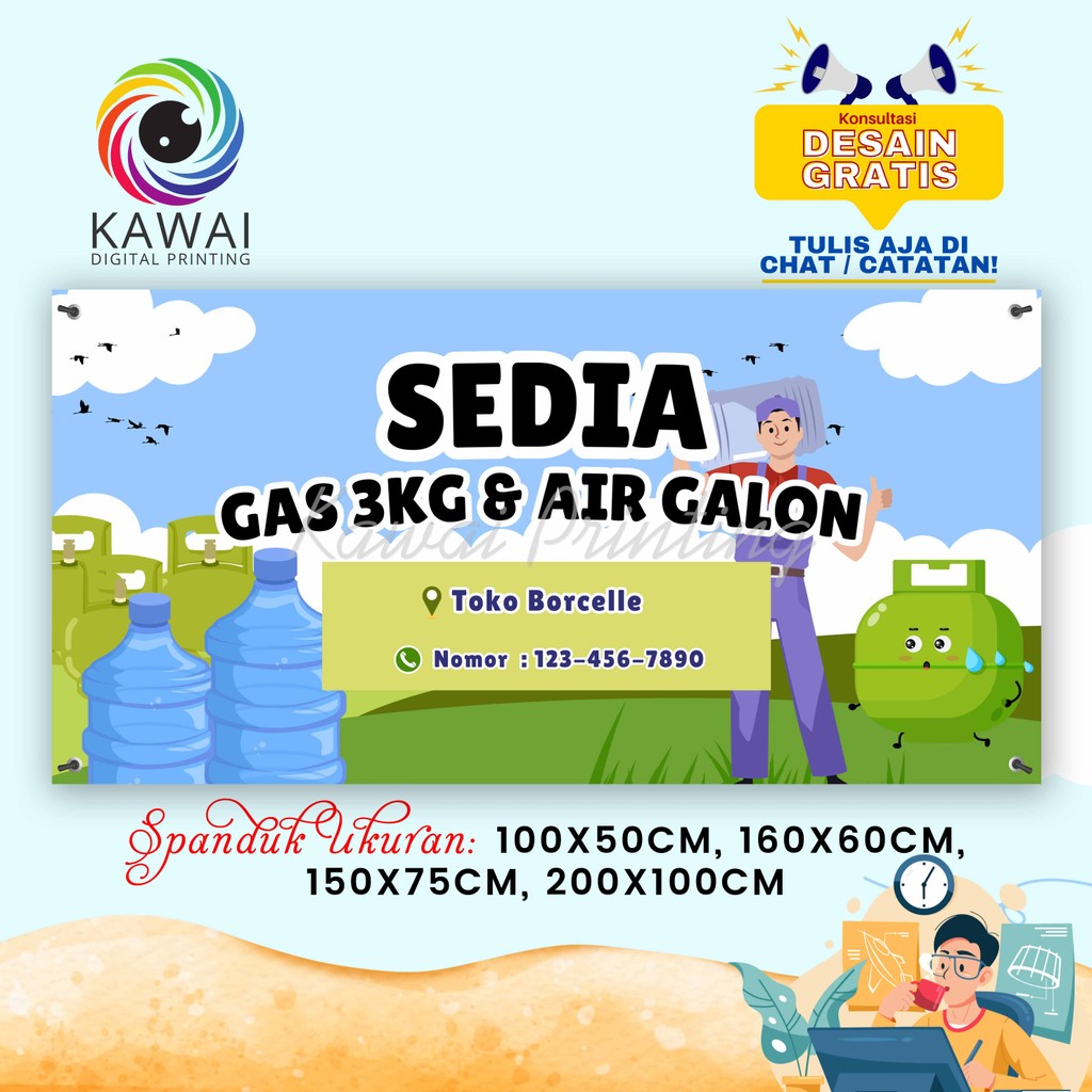 Jual SPANDUK / BANNER Jualan Galon Air Minum Isi Ulang Dan Gas Free ...