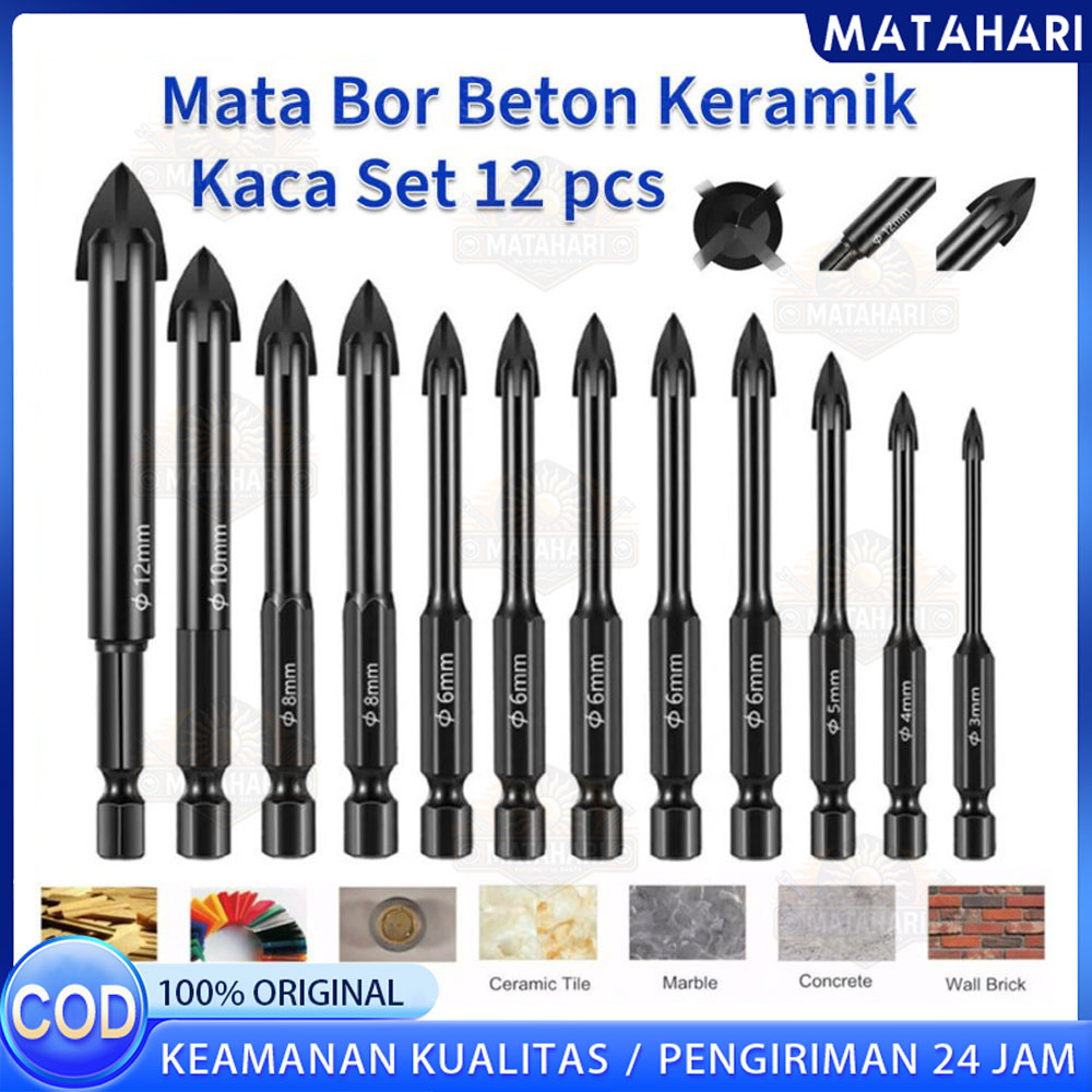Jual Mata Bor Beton Keramik Kaca Set Komplit 12 Pcs Mata bor ...