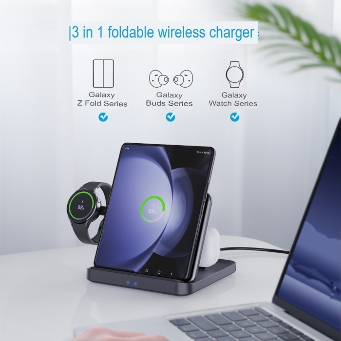 Jual Wireless Charger 3 in 1 Samsung Galaxy Z Fold 6 Flip Buds Watch 6 ...