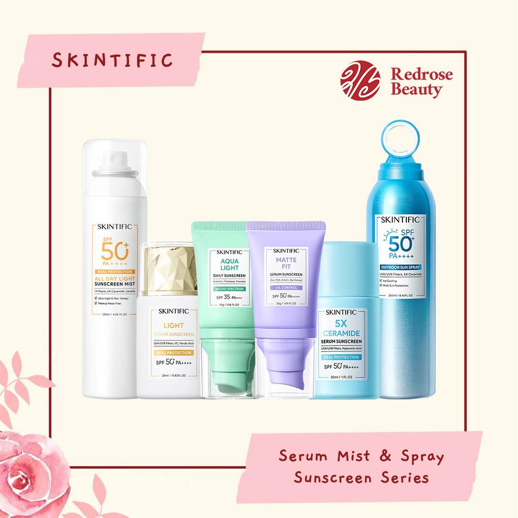 Jual SKINTIFIC All Day Light Sunscreen Mist / 5X Ceramide Serum / Aqua ...