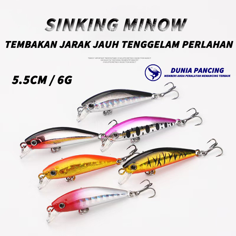 Jual 5.5cm / 6g Lures Baits Sinking Minnow Fishing Mini Treble Hook ...