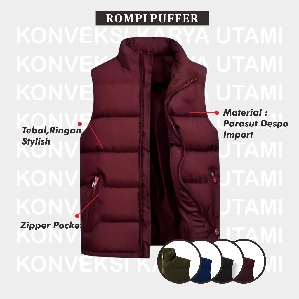 Jual AB35 super tebal Rompi Puffer Parasut Maroon Anti Angin Motor ...