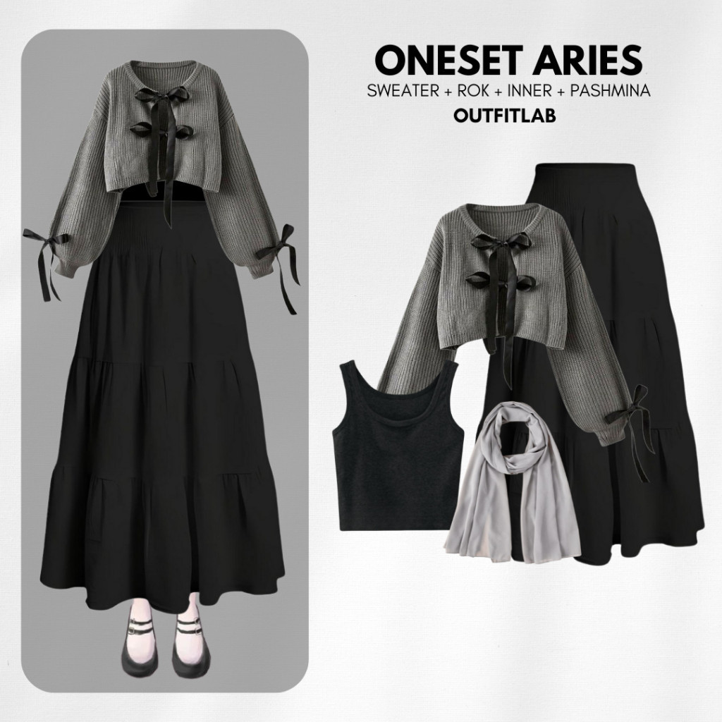 Jual Outfit Set Aries Setelan Pita Lucu ( Sweater + Rok + Tanktop ...
