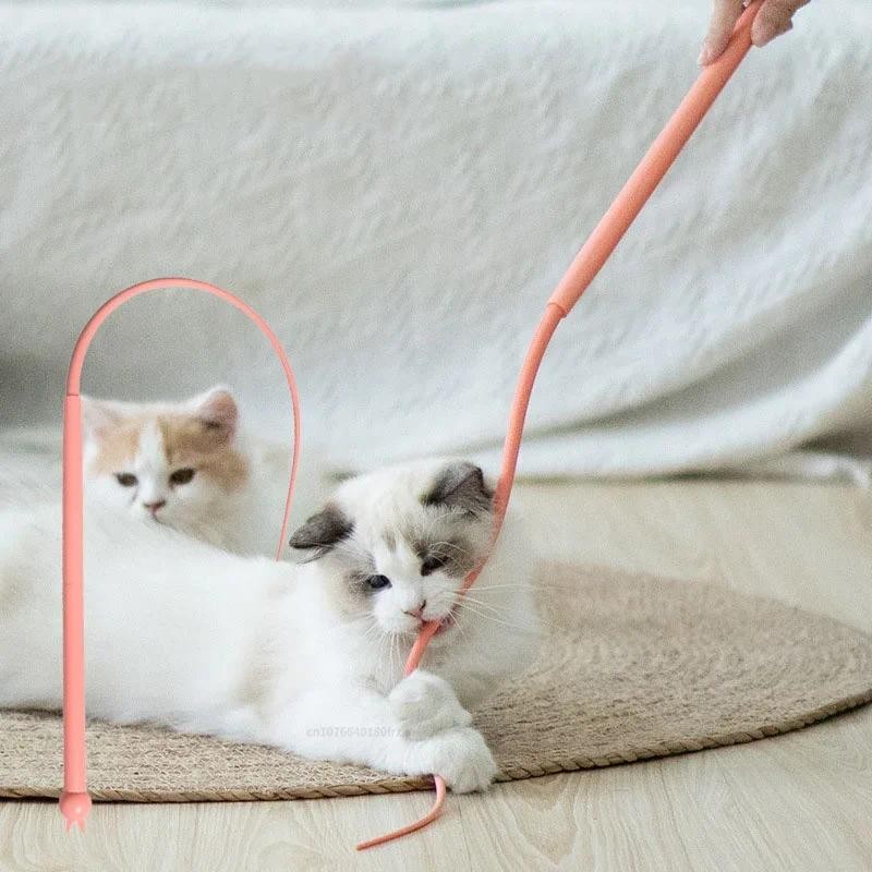 Jual Simulated Mouse Tail Cat Toy Cat Teaser Funny Stick Silicone Long ...