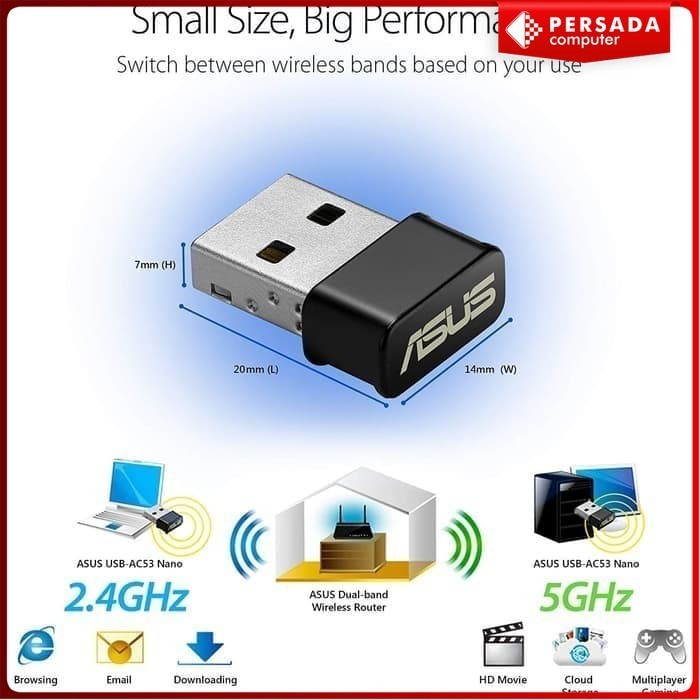 Jual ASUS USB-AC53 Nano AC1200 Dual-band USB Wi-Fi Adapter | Shopee ...