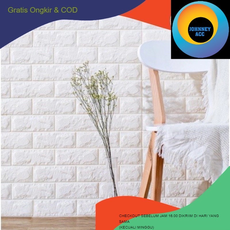 Jual JA WALLPAPER DINDING MOTIF BATU BATA 3D FOAM PUTIH KETEBALAN 3MM ...