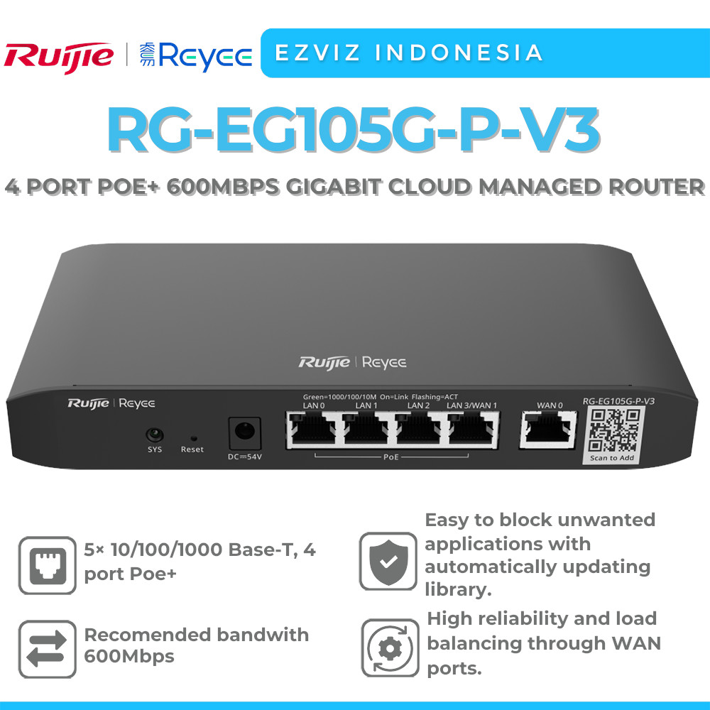 Jual RUIJIE REYEE RG-EG105G-P-V3 4 PORT POE+ 600MBPS GIGABIT CLOUD MANAGED ROUTER | Shopee Indonesia