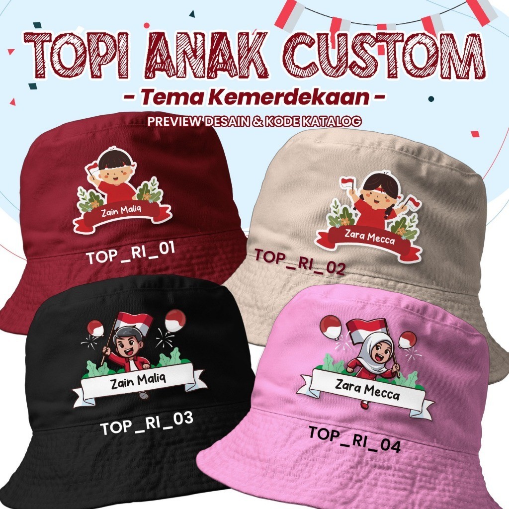 Jual Custom Topi Bucket Hat / Topi Anak Custom TEMA KEMERDEKAAN HUT RI ...