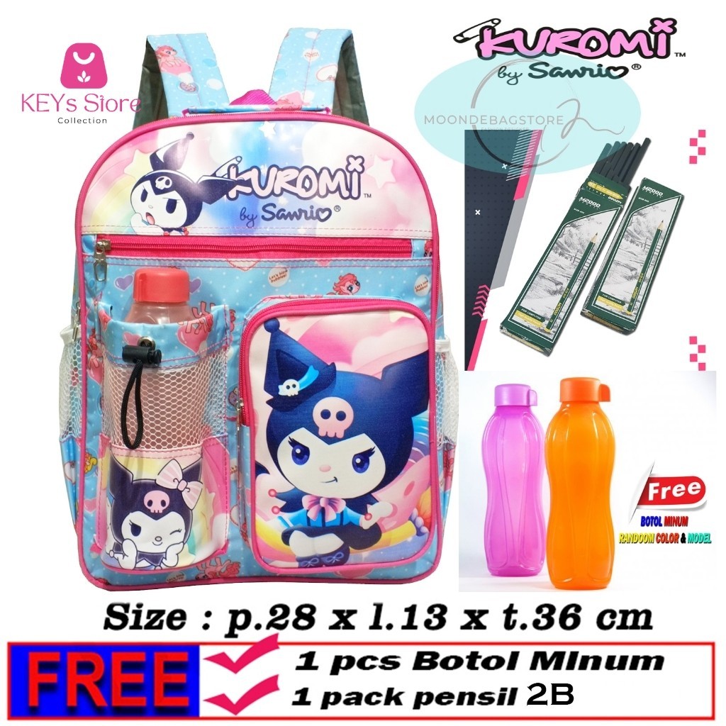 Jual Paket combo Tas Ransel Anak Perempuan Karakter Kuromi Bags Tas Sekolah Anak TK - SD Free ...
