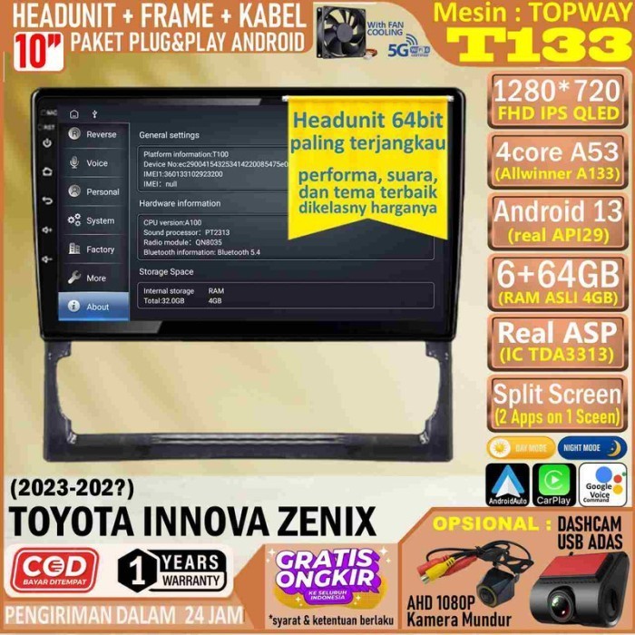 Jual Paket Headunit Android 10 inch + Frame + Soket PNP Toyota Innova ...