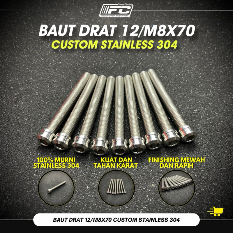 Jual BAUT DRAT 12 7Cm / M8x70 CUSTOM PROBOLT STAINLESS 304 ANTI KARAT (Harga 1pcs) | Shopee ...
