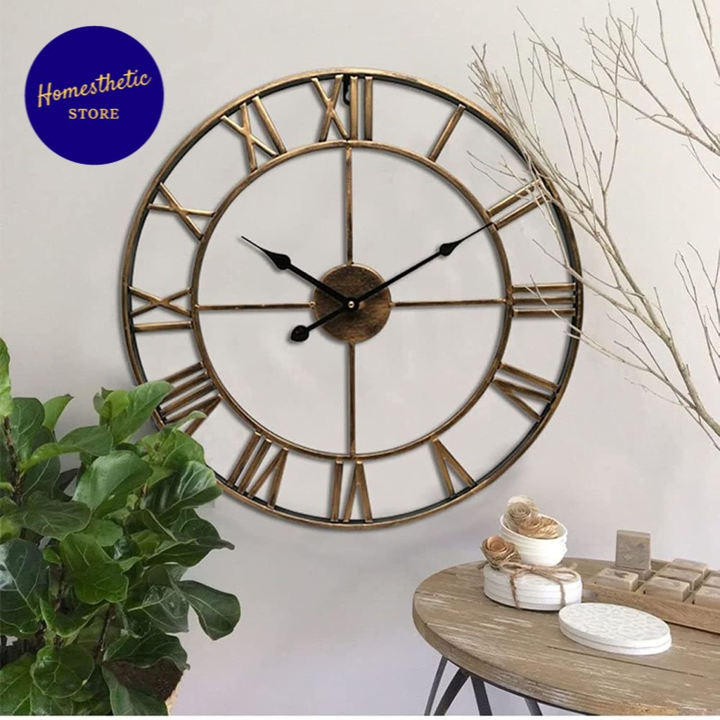 Jual Jam Dinding Besi Metal Besar Bulat Quartz Creative Model Vintage ...