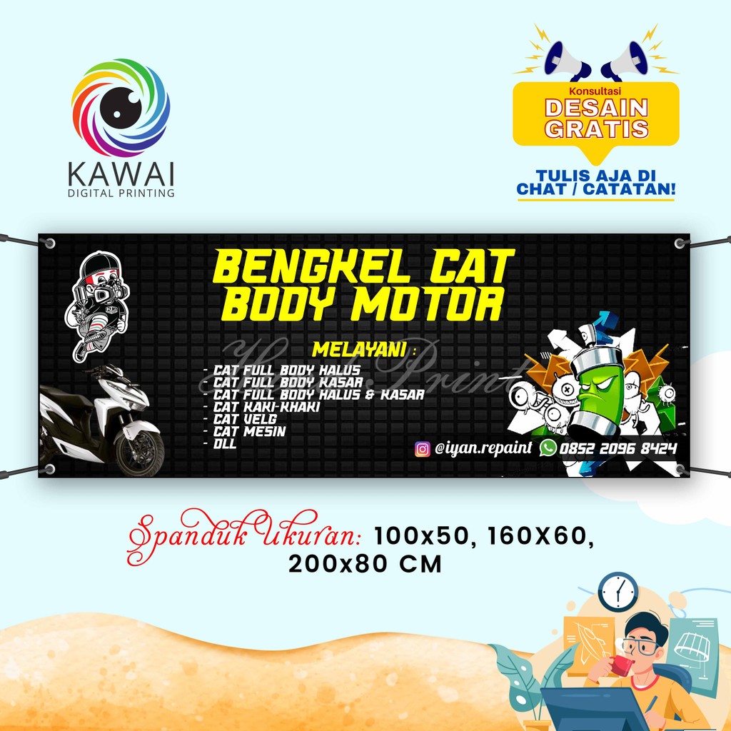 Jual SPANDUK / BANNER Bengkel Hitam Keren Aesthetic Free Desain ...