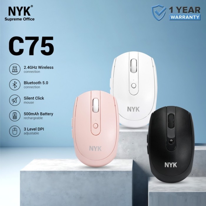 Jual NYK C75 Mouse Silent Click Dual Mode Bluetooth Wireless ...