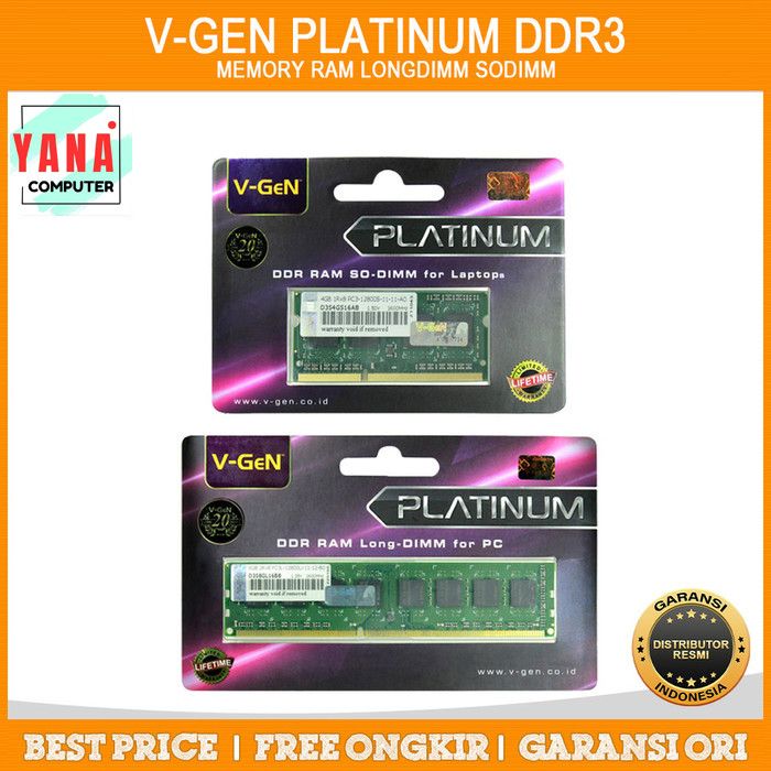 Jual RAM V-GEN PLATINUM DDR3 4GB 8GB 1600Mhz PC12800 SODIMM LONGDIMM ...