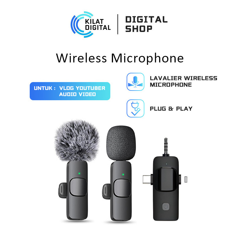 Jual Mini Mikrofon Wireless Mic Clip On Bluetooth Microphone 3 in 1 IOS ...
